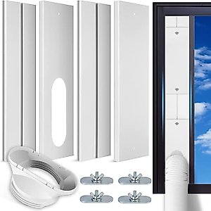 TigeJoy Portable Air Conditioner Window Seal Kit with Universal Coupler, Reinforced PVC Plate Adjustable AC Vent Kit for Sliding Window, Fit for All AC with 5.9 & 5.1 Inch Diameter Exhaust Hose