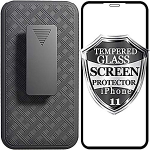 Ailiber Compatible with iPhone 11 with Screen Protector, iPhone11 Belt Clip Holster, Kickstand Holder Rugged Full Body Shockproof Armor 2in1 Slim Protective Cover for iPhone 11 6.1 inch - Black