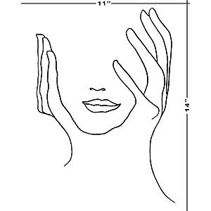 Abstract Minimalist Line Wall Decor - 11x14" UNFRAMED Print - Modern, Minimal, Black And White Drawing - Female Face And Hands Silhouette Wall Art