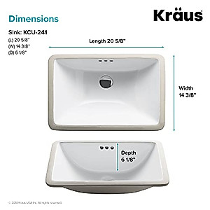 Kraus KCU-241 Elavo Bathroom Undermount Sink, 21 Inch, 24 Inch , White
