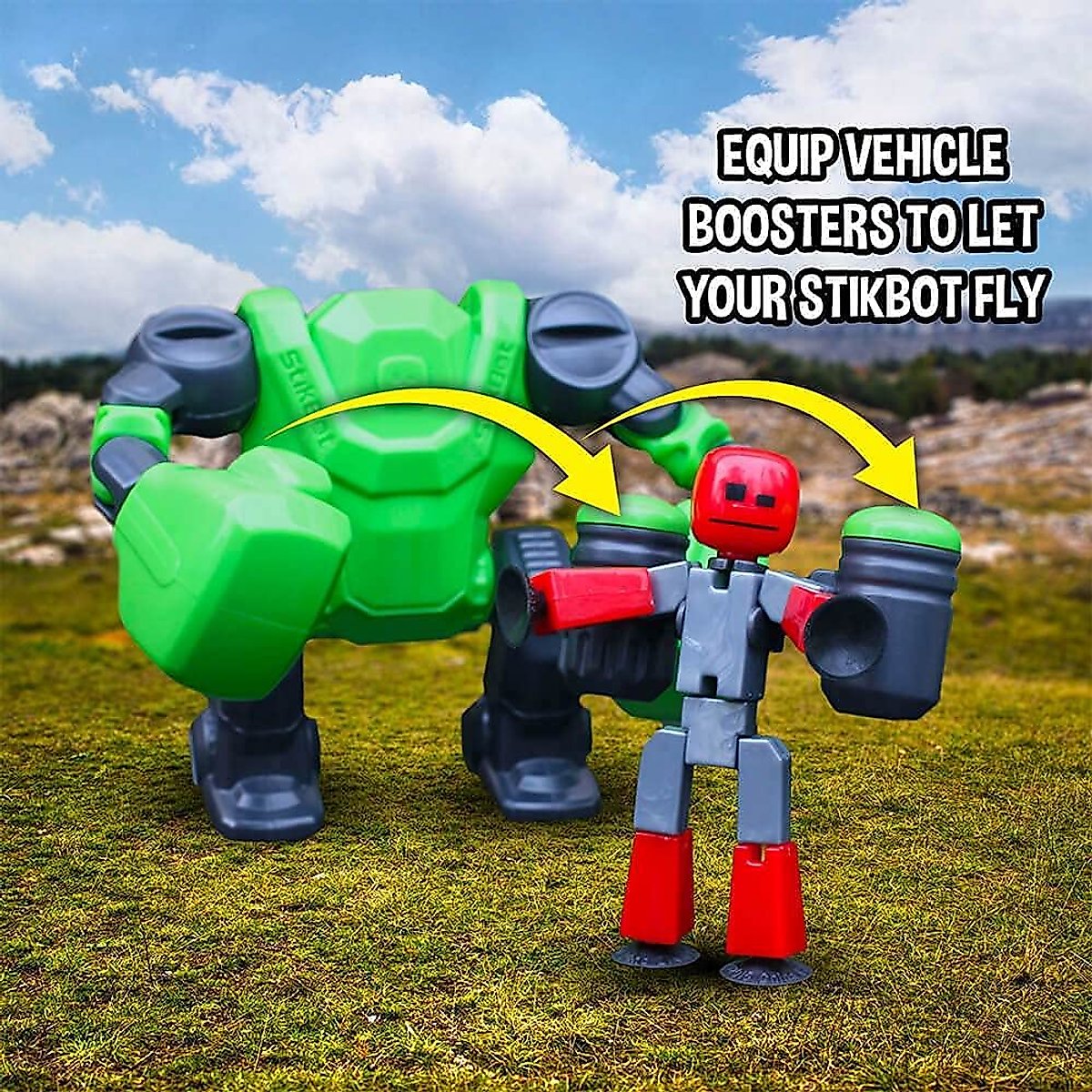 StikBot Zing Megabots 3 Pack, Complete Set of 3 Poseable Action Figures and Mega Vehicles, Turbo Cycle, Knockout and Avalanche