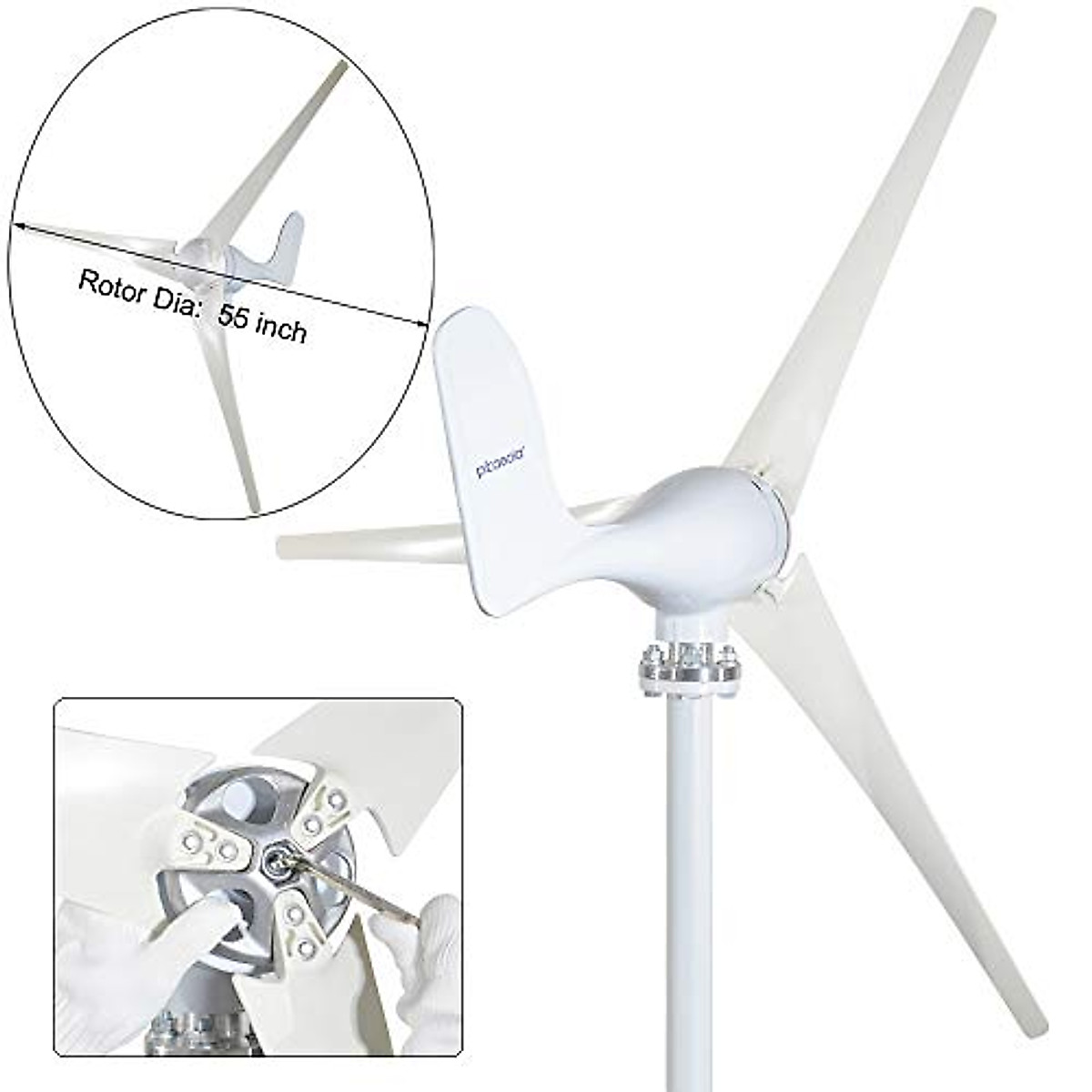 Pikasola 400W Wind Turbine Generator AC 12Volt Economy 3 Blades Windmill for Wind Solar Hybrid System 2.5m/s Start Wind Speed,400w windmill generator for home