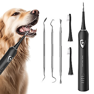 Plaque Tartar Remover for Teeth - Sonic Electric Dog Teeth Brushing Kit - Rechargeable Sonic Electric Dog Tooth Scraper & Cleaning Kit for Dog & Cat, Black