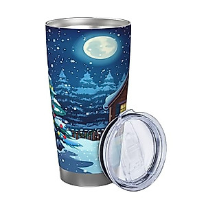 AYCZN Christmas 20 OZ Tumbler Stainless Steel Travel Coffee Mug, Snow House Insulated Water Bottle with Lid and 2 StrawsLeakproof Thermal Cup
