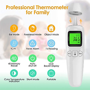Forehead Thermometer Kids and Adults Thermometer with Fever Alarm Bluetooth Thermometer Application Smartphone for iOS and Android for Kids and Adults Touchless Quick and Accurate Temperature Reader