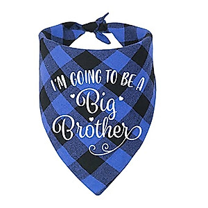 NC YHTWIN I'm Going to Be a Big Brother Dog Bandanas, Pet Baby Bulletin Plaid Dog Scarf, Gender Revealing Photo Props, Pet Dog Photo Props Accessories