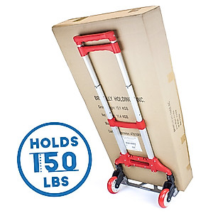 Heavy Duty Hand Truck & Dolly - 150 lb. Capacity Aluminum Utility Cart with Adjustable Shaft, Folds Down to Just 2" by Knack – Moving Equipment, Great for Lifting Boxes & Luggage (Orange)