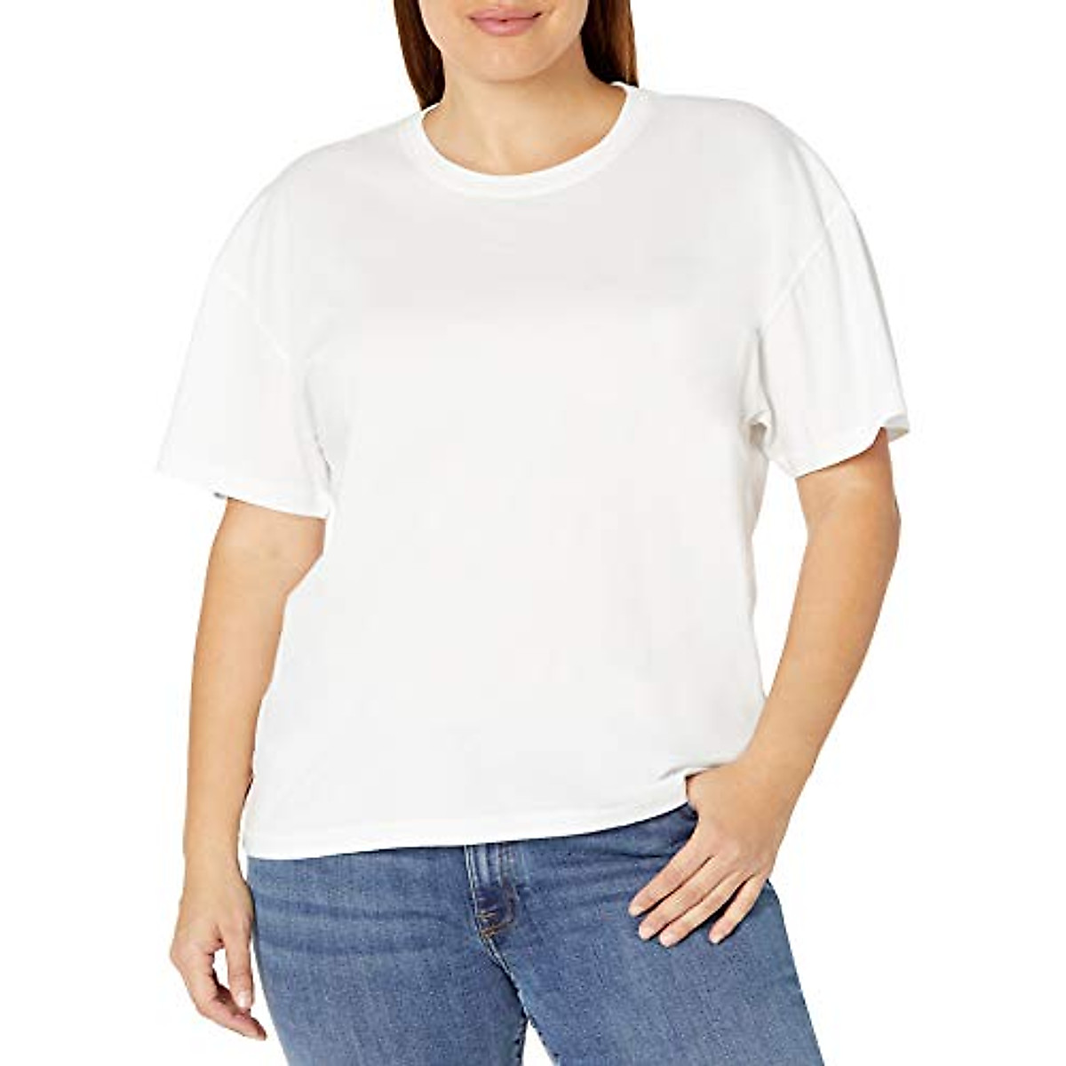 The Drop Women's Lydia Short Sleeve Loose Drop Shoulder Jersey T-Shirt , White, S