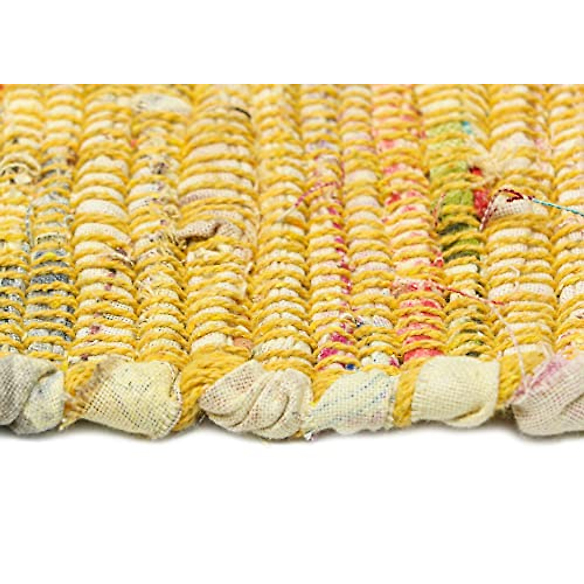 SISOSU Cotton Area Rug - Carpets Suitable for Living Room, Bedroom, Dining Room, Home Décor - Handcrafted Traditional Rugs - Non-Skid - Chindi Cotton Rag - 4’ x 6’ - Yellow