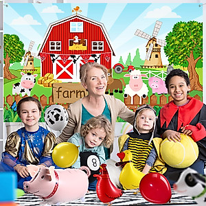 Farm Animals Theme Party Decorations Farm Barn Animals Backdrop Banner Farmhouse Animals Decor Party Tablecloth Balloon Arch Garland Kit for Birthday Photography Baby Shower Party Supplies (Red)