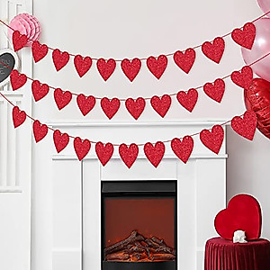 2 Pieces Heart Garland Banner for Valentines Day with Warm Led Lights Decorations Red Pink Heart Felt Banners Garland for Fireplace, Anniversary, Wedding, Engagement Party Home Decor (Style 1)