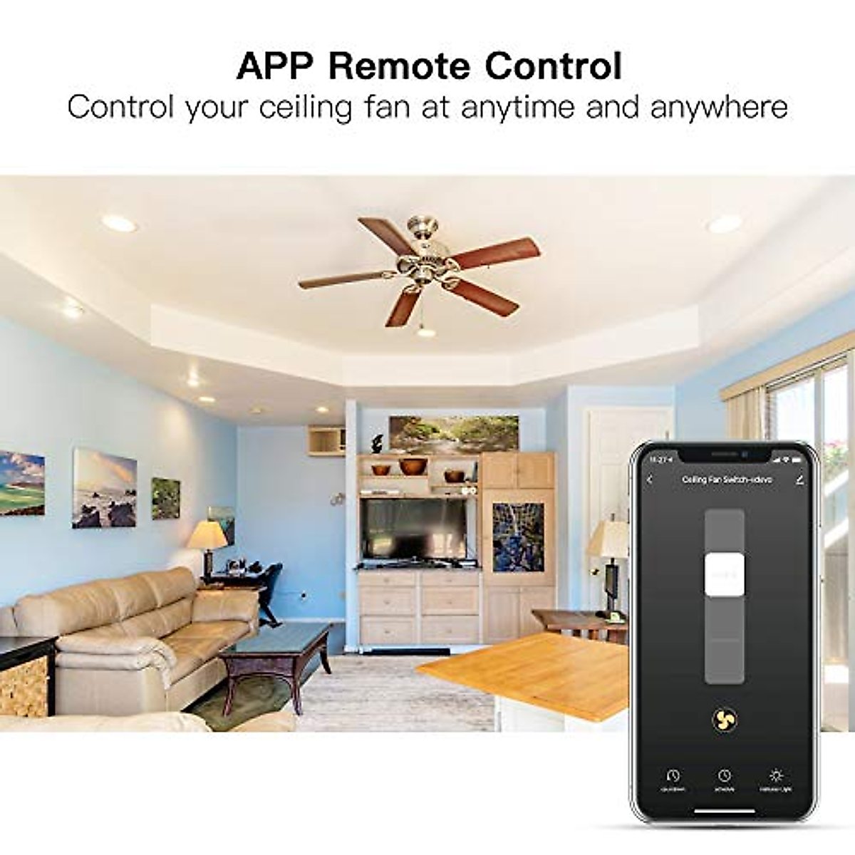 TREATLIFE Smart Ceiling Fan Control, 4 Speed Fan Switch for Ceiling Fan, Neutral Wire Required, Smart Home Devices that Works with Alexa and Google Assistant, Remote Control, Schedule, No Hub Required