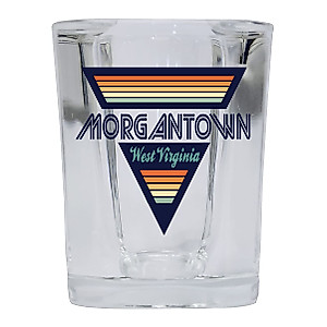 R and R Imports Morgantown West Virginia 2 Ounce Square Base Liquor Shot Glass Retro Design