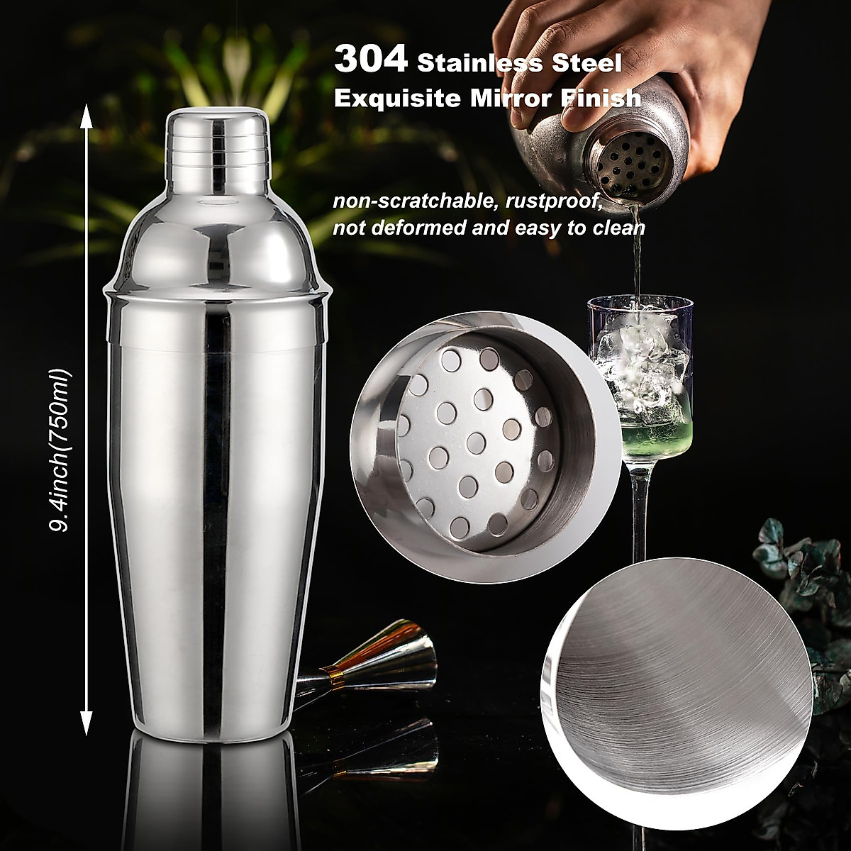 CKductpro 41-Piece Boston Bartender Kit,Cocktail Shaker Stainless Steel Bar Set,360 ° Rotating Display Stand,Strainer,Jigger,Mixing Spoon,Stainless Steel Gift Sets