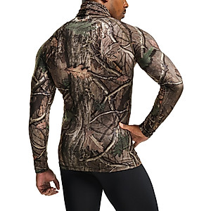 TSLA Men's Thermal Long Sleeve Compression Shirts, Mock/Turtleneck Winter Sports Running Base Layer Top, Heatlock Face Mask Print Hunting Camo, X-Large