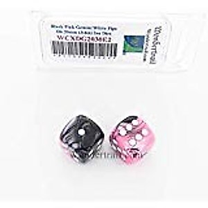 Wondertrail WCXDG2030E2 Black and Pink Gemini Dice with White Pips 20mm (3/4in) D6 Pack of 2