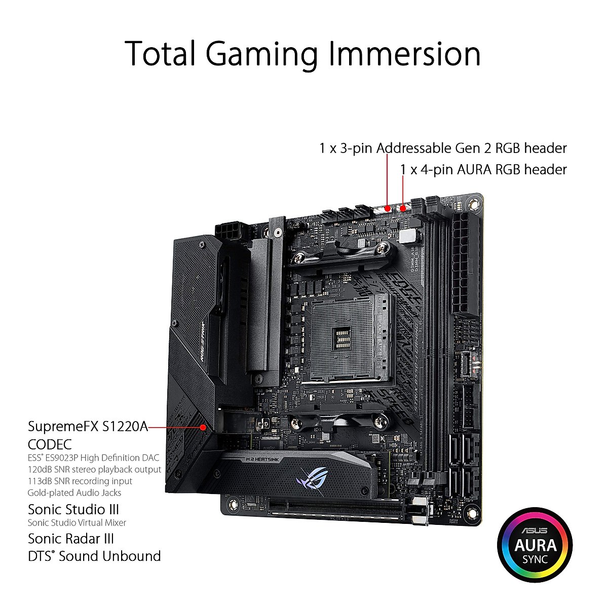 ASUS ROG Strix B550-I Gaming AMD AM4 (3rd Gen Ryzen™) Mini-ITX SFF Gaming Motherboard (PCIe 4.0, WiFi 6, 2.5Gb LAN, DDR4 5100+ (O.C.), Front USB 3.2 Gen 2 Type-C, Addressable Gen 2 RGB and Aura Sync)