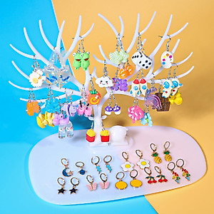 35 Pairs Cute Fun Earrings Weird Aesthetic Kawaii Funny Indie Unique Cool Star Moon Earrings for Women Gummy Bear Duck Mushroom Fruit Food Flowers Boba Goldfish Earrings Bulk