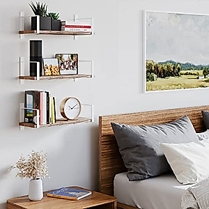 Wallniture Toledo 17"x6" Floating Shelves for Wall Storage, Wall Shelf for Living Room, Bathroom Organization, Bedroom, Office & Kitchen Shelves Burnt Finish Set of 3