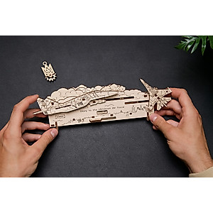 UGEARS Ghost of Kyiv Attacks 3D Wooden Puzzle - Wooden Mechanical Model Kit to Build - DIY Constructor with Gear Mechanism - Brain Teaser Building Set for Adults
