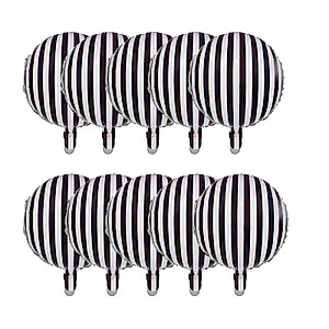 10 Pieces 18 Inch Black and White Striped Balloons Decoration Foil Mylar Balloons Aluminum Helium Balloons for Birthday Party, Baby Shower, Halloween, Ceremonies, Holiday Parties Decoration