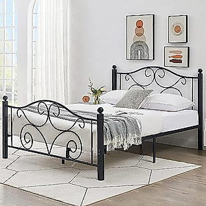 VECELO Full Size Bed Frame with Headboard and Footboard, Heavy Duty Metal Slat Support, Platform Mattress Foundation, No Box Spring Needed, Easy Assembly, Matte Black