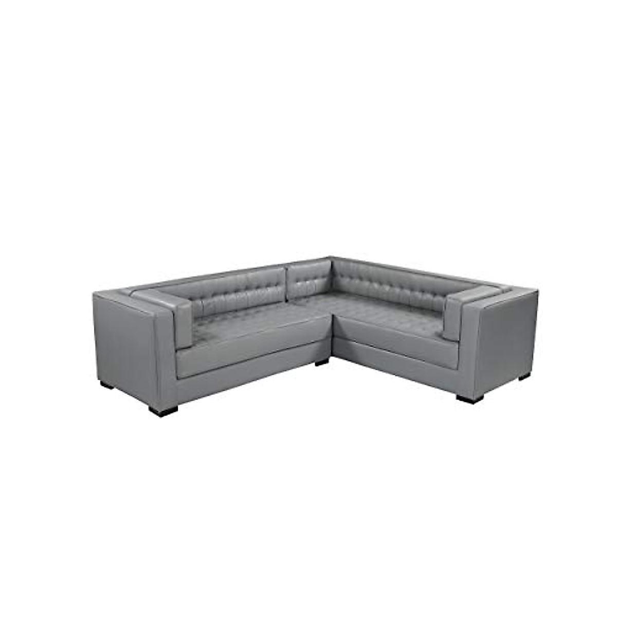 Iconic Home Lorenzo Right Facing Sectional Sofa L Shape PU Leather Upholstered Tufted Shelter Arm Design Espresso Finished Wood Legs Modern Transitional, Grey