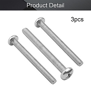 MroMax 3Pcs M8 x 80mm Pan Head Phillips Machine Screws, 304 Stainless Steel 18-8, Fully Thread, Metric Silver Gray Cross Head Screws Bolts