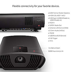 ViewSonic Smart LED 4K Projector with Dual Harman Kardon Speakers 125% Rec 709 3D Ready Frame Interpolation Technology for Home Theater (X100-4K)
