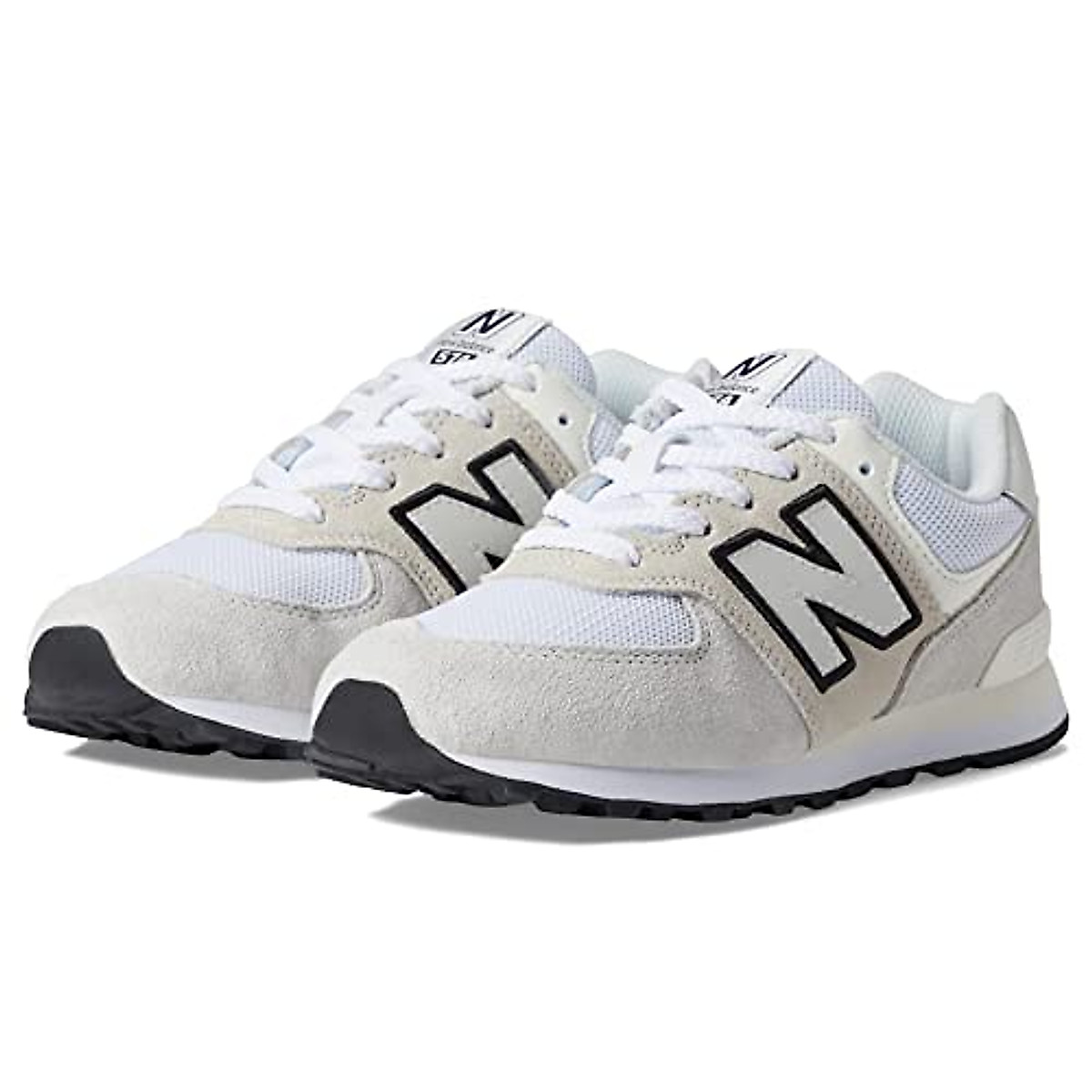New Balance Boy's Kids 574 V1 70s Racing Lace-up Sneaker, Nimbus Cloud/Sea Salt/Black, 4 Big