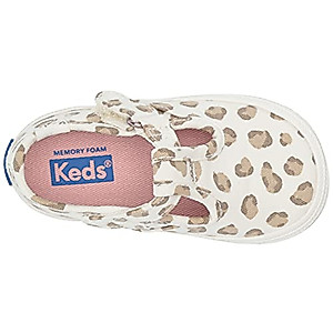 Keds baby girls Champion Lace Toe Cap T-strap Sneaker, Snow Leopard, 3 Infant US