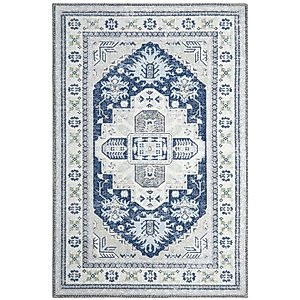 Zacoo 9x12 Rug for Living Room Machine Washable Rugs Large Area Rug Boho Rug Throw Rugs Non Slip Rugs for Bedroom Vintage Oriental Carpet Floor Mats Rug for Office Classroom Nursery, 9'x12' Blue