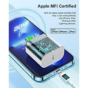 Susnwere iPhone 14 13 12 Charger Fast Charging, 2 Pack 20W Fast PD USB C Wall Charger Adapter with 3Pack 6Ft USB C to Lightning Cable (MFi Certified) for 14/14 Plus/14 Pro/14 Pro Max/13/ White