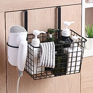 Metal Wire Bathroom Holder for Body Care, Over Cabinet Storage Basket for Hair Care, Styling Tool, Kitchen Organization for Bakeware, Cookbook, Cleaning Supplies, Black