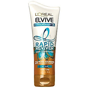 L’Oréal Paris Elvive Extraordinary Oil Rapid Reviver Deep Conditioner, Hydrates Dry Hair, No Leave-In Time, with Damage Repairing Serum and Hair Oil, 6 oz.