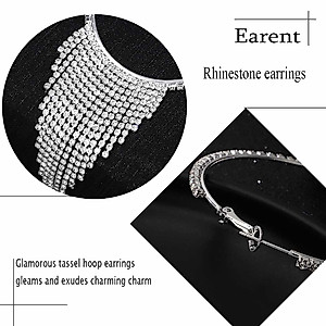 Earent Silver Rhinestone Tassel Earrings Sparkly Chandelier Fringe Earring Crystal Dangling Earrings Jewelry for Women