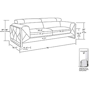 Blackjack Furniture Gianni Mid Century Modern Italian Leather Living Room Sofa, Black