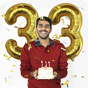 Xihuimay Number 33 Balloons 40 inch Digital Balloon Alphabet 33 Birthday Balloons Digit 33 Helium Balloons Big Balloons for Birthday Party Supplies Wedding Bachelorette Bridal Shower, Gold Number 33