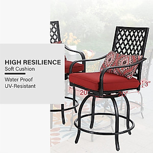 MFSTUDIO 4 PCS Outdoor Swivel Bar Stool, Patio Counter Height Bar Chair with Cushion and Armrest, Red