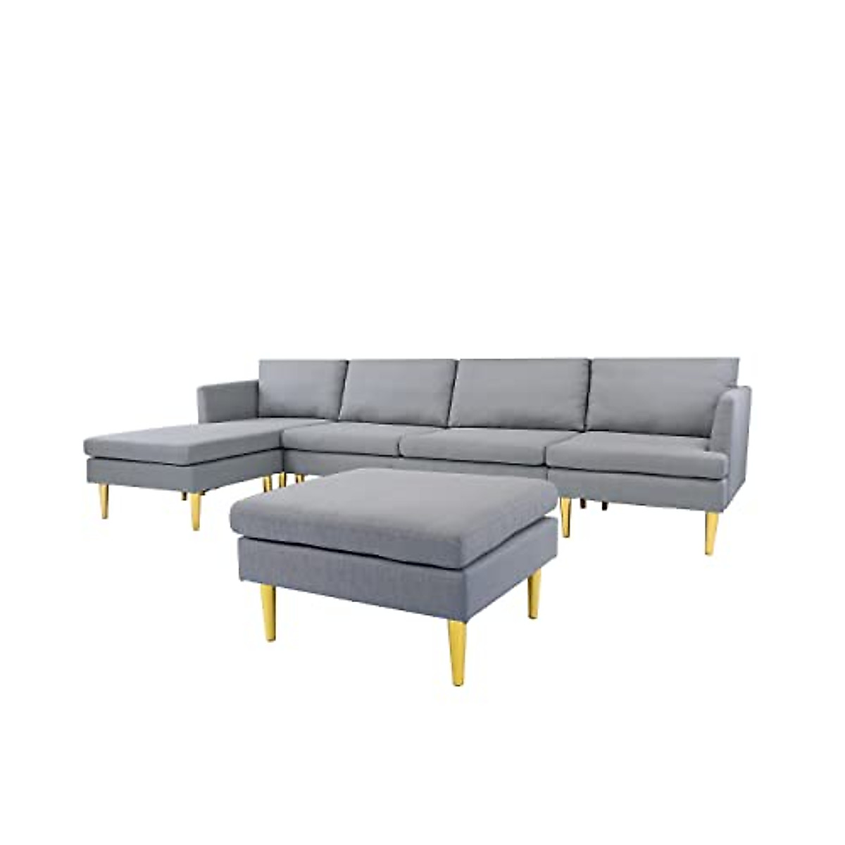 KoiHome Convertible Sectional Handrail, 6-Seater Sleeper Sofa Couch with Metal Gold Conical Legs, Modern Home Furniture for Living, Bedroom,Office,Waiting Room, Polyester, Light Grey