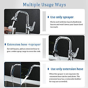 Sink Faucet Sprayer Attachment, Upgrade 4 Mode Adjustable Kitchen Faucet Head, Movable Kitchen Tap Head 360° Rotatable with Extension Hose, Anti-Splash Sink Sprayer Facuet Nozzle Head Water Saving