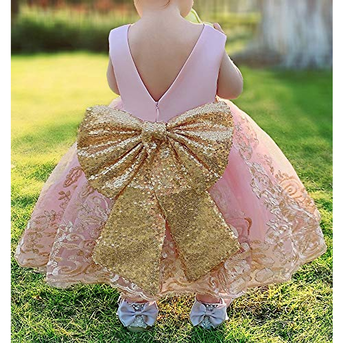 Flower Girl Dress 3-6 M Month Sleeveless Lace Embroidery Special Occasion Dress Ruffles Wedding Birthday Dresses Dressy Up Fancy Tulle Tutu Ball Gown for Infant Party Knee Sundress (8557Pink, 60)
