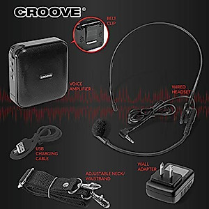 Rechargeable Portable Voice Amplifier with 10 Hrs. Battery Life, Headset Microphone with Speaker, Neck Strap & Belt Clip Included, Covers Over 3300 Sq. Ft Ideal for Classroom Teachers & Tour Guides