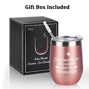 GINGPROUS Godmother Appreciation Gift, Godmothers Are a Blessing Thank You for Being Mine Mother's Day Christmas Birthday Gift for Godmother, 12 Oz Insulated Stainless Steel Wine Tumbler, Rose Gold