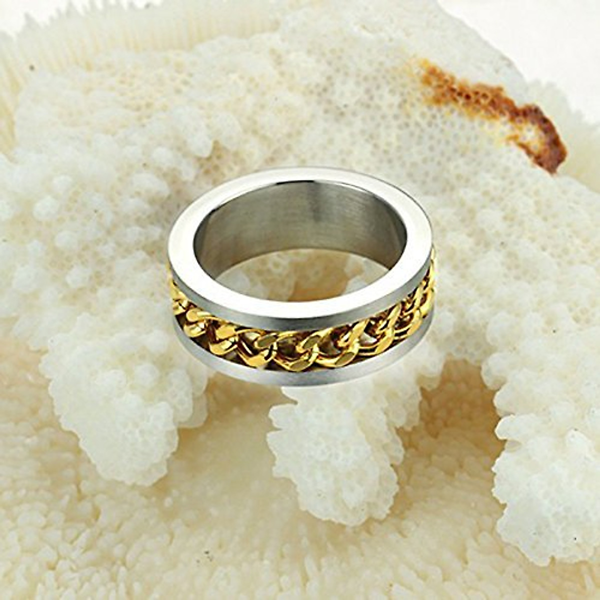 JAJAFOOK Jewelry 8mm Silver and Gold Spinner/Rotatable Chain Eternity Wedding Ring Band for Unisex Rings