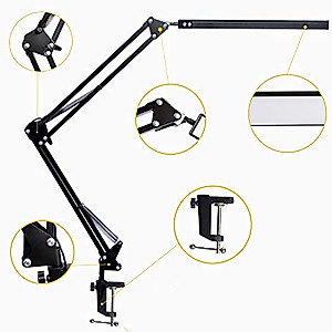 LED Desk Lamp, Adjustable Swing Arm Lamp with Clamp, Eye-Caring Reading Desk Light, 10 Brightness Levels, 3 Lighting Modes, Memory Function Desk Lamps for Home Office with Adapter (Black)