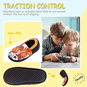 Little Kids Big Boys House Slippers, Kids Warm Slip On Home Slippers with Soft Memory Foam Cute Winter Nonslip Indoor Football Slippers