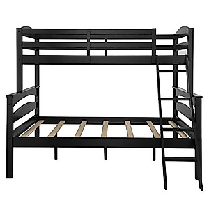Dorel Living Brady Solid Wood Bunk Beds Twin Over Full with Ladder and Guard Rail, Black
