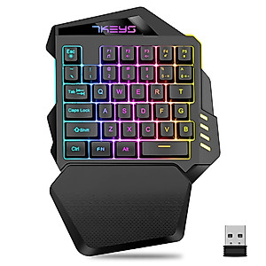 7KEYS Wireless One Handed Gaming Keyboard, 2.4GHz Half Keyboard 35 Keys RGB Backlight, Comfortable Wrist Rest Teclado, Power Saving Keypad for PC Laptop