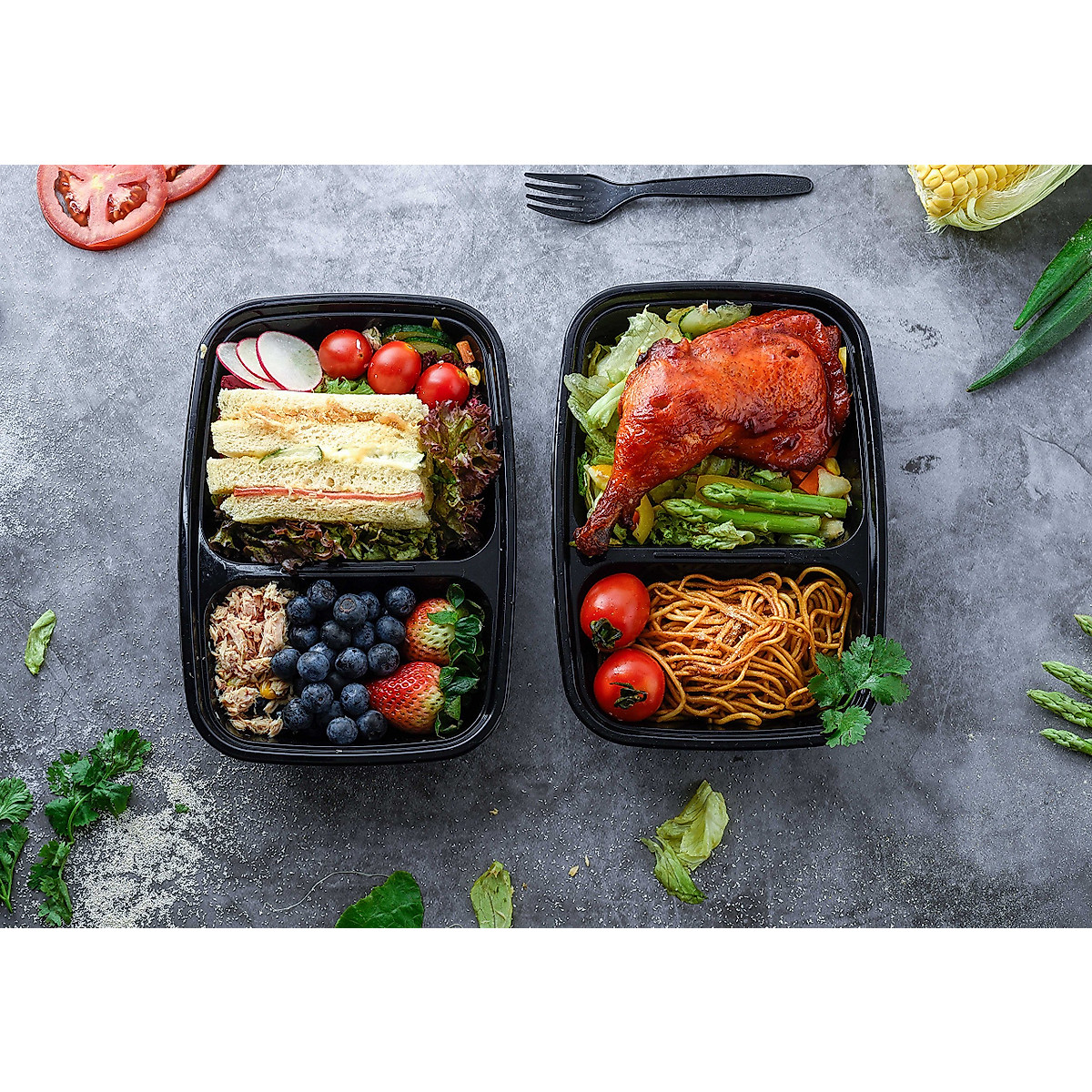 Glotoch Meal Prep Container,100Pack 1,2 Compartment Reusable Food Storage Containers For Lunch, Leftover.Disposable Black Plastic Containers With Lids To Go Container-BPA-Free Microwave Safe 32oz